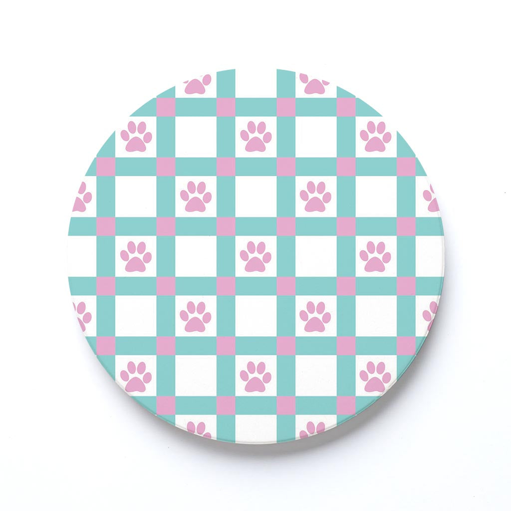Ceramic Round Coaster-Checker Paw Print Pattern – Clairmont and Co